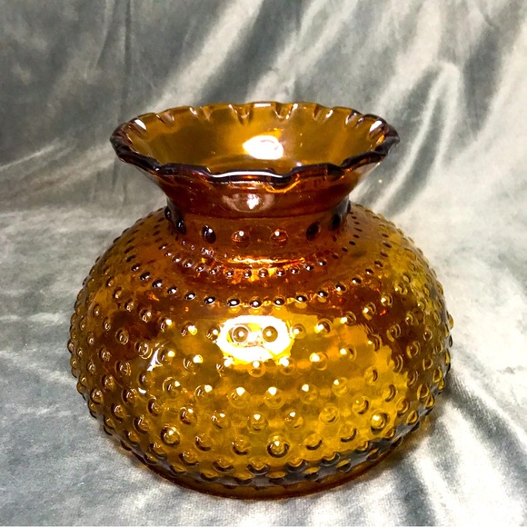 Accents | Vintage Hobnail Amber Glass Ruffled Hurricane Parlor Lamp ...